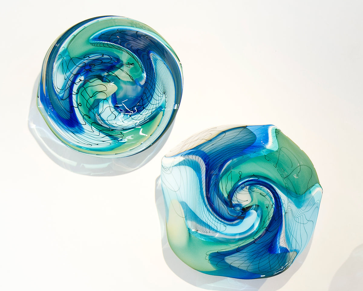Blue Vortex Platters – London Glassblowing